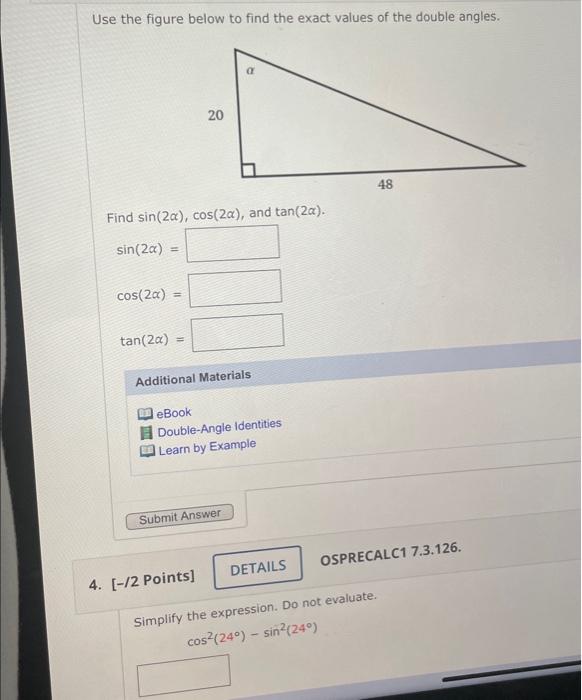 Solved Use the figure below to find the exact values of the | Chegg.com