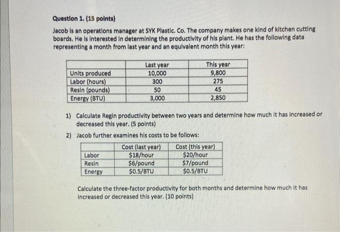 Solved Question 1. (15 points) Jacob is an operations | Chegg.com