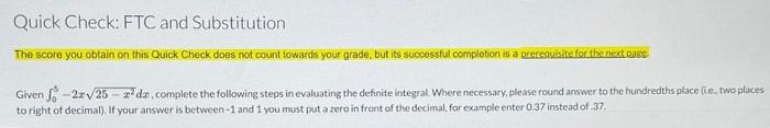 Solved Quick Check: FTC and Substitution The score you | Chegg.com