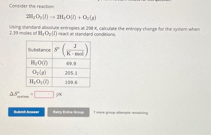 Solved Consider The Reaction 2h2 G O2 G →2h2o G Using