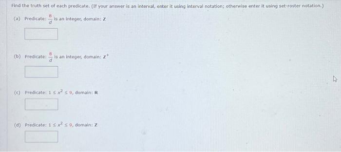 Solved Find the truth set of each predicate. (If your answer | Chegg.com