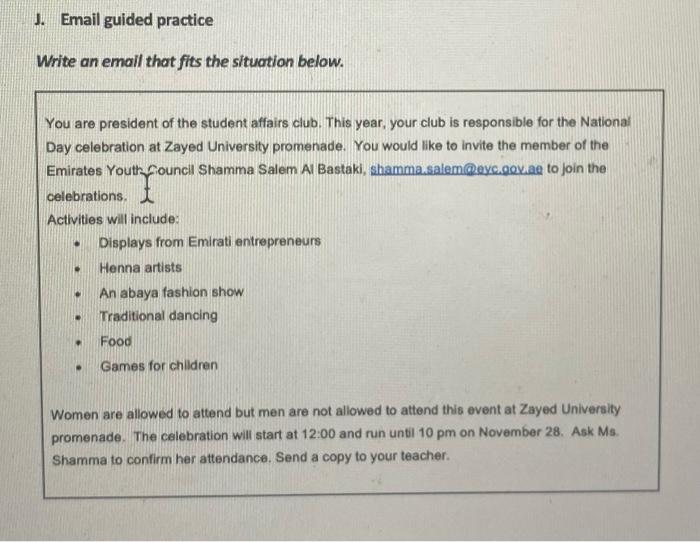 Solved 3. Email guided practice Write an email that fits the | Chegg.com