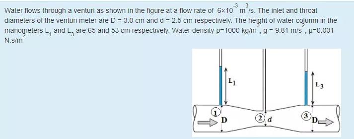 Solved -3 Water flows through a venturi as shown in the | Chegg.com