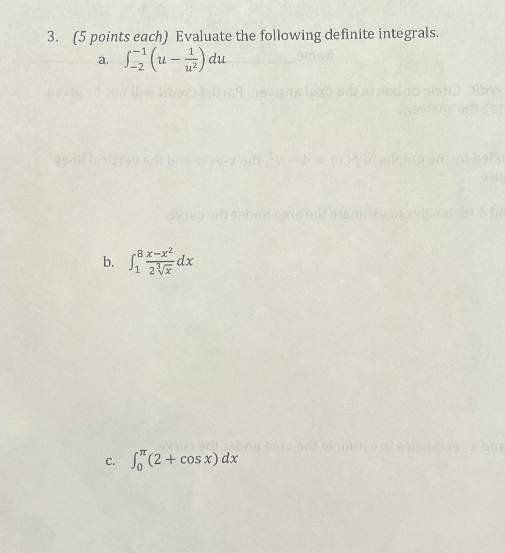 Solved (5 ﻿points each) ﻿Evaluate the following definite | Chegg.com