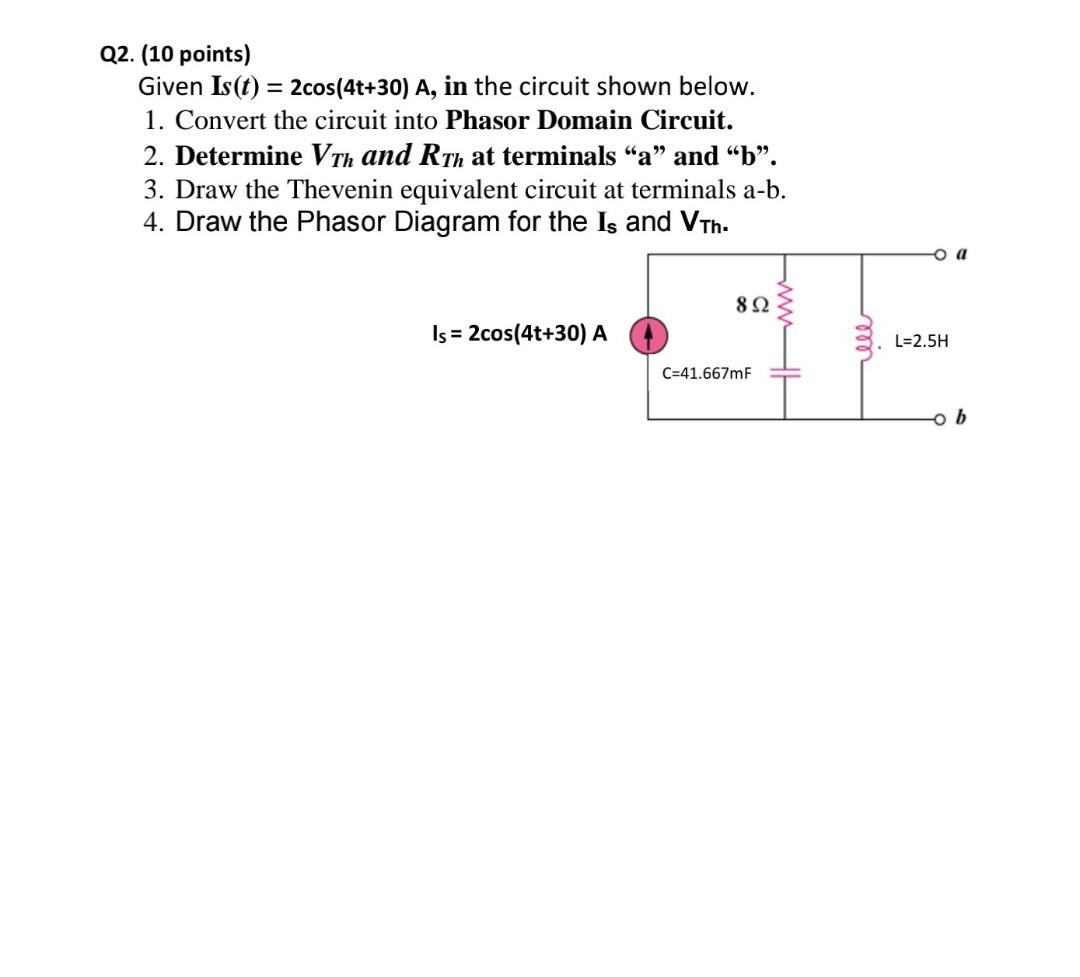 Solved Q2. (10 points) Given Is(t) = 2cos(4t+30) A, in the | Chegg.com