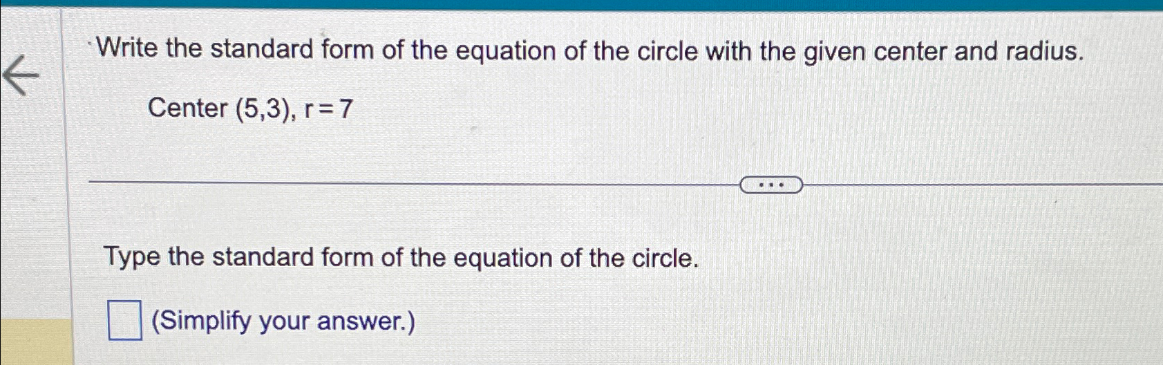 Solved Write the standard form of the equation of the circle | Chegg.com