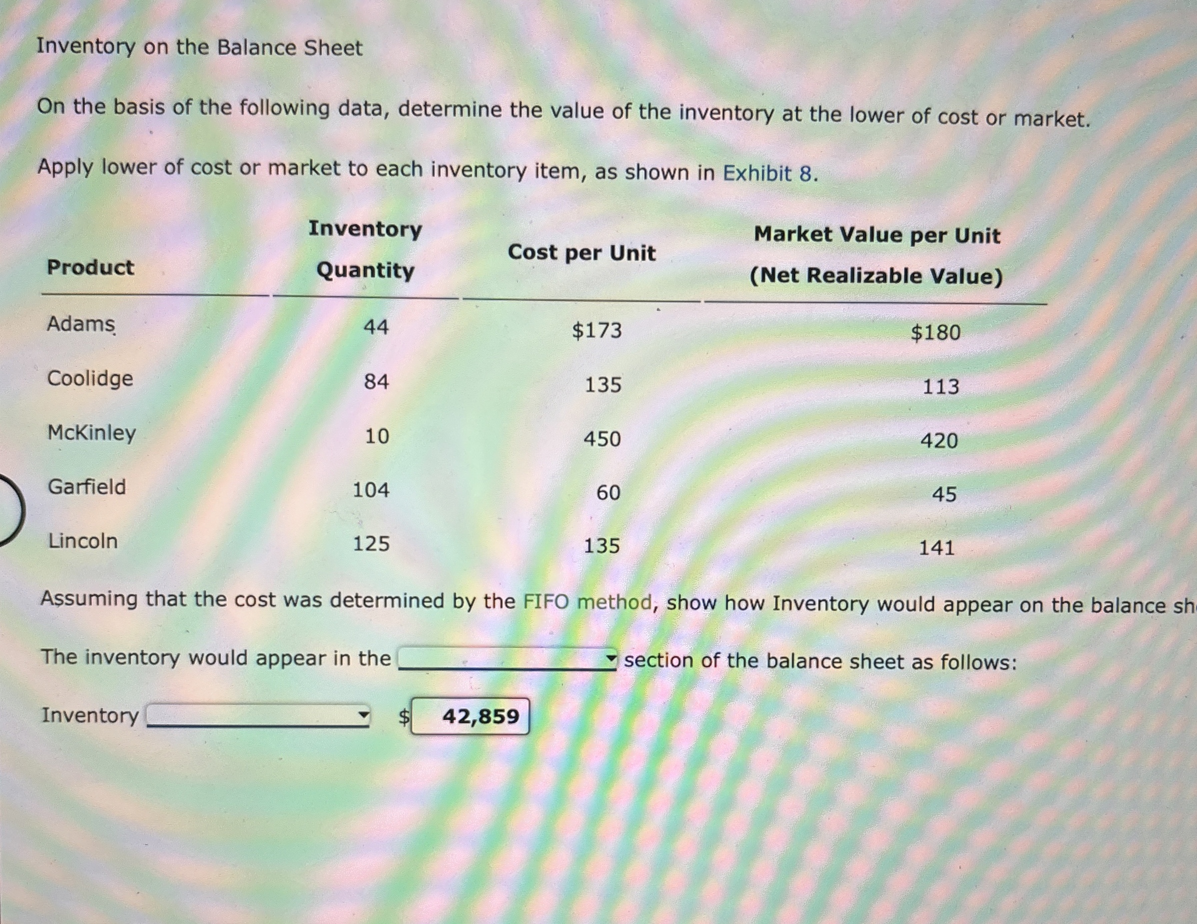 Solved Inventory on the Balance SheetOn the basis of the | Chegg.com