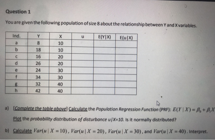 a) Complete the table abovel Calculate the population | Chegg.com