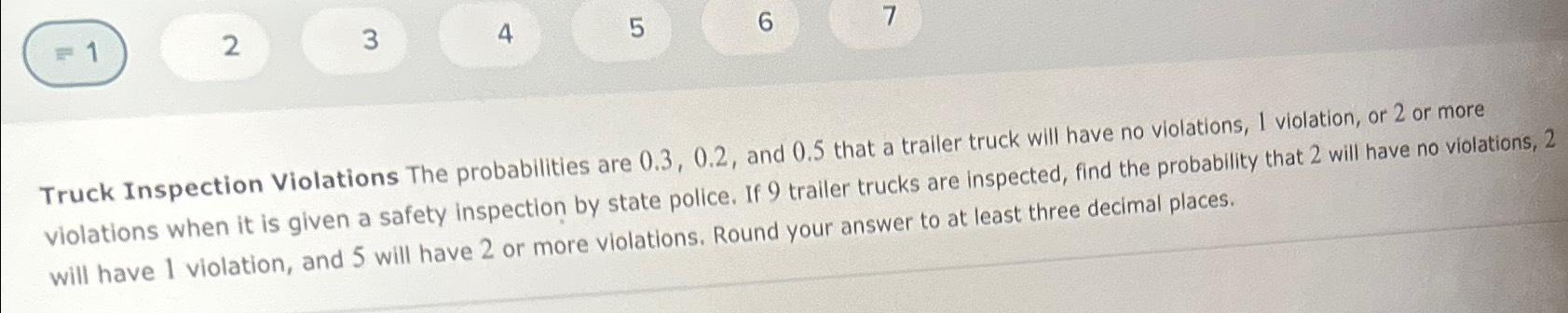 Solved Truck Inspection Violations The probabilities are | Chegg.com