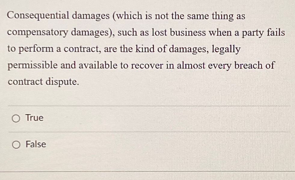 Solved Consequential damages (which is not the same thing as | Chegg.com