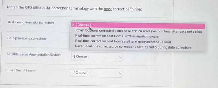 Solved Match the GPS differential correction terminology | Chegg.com