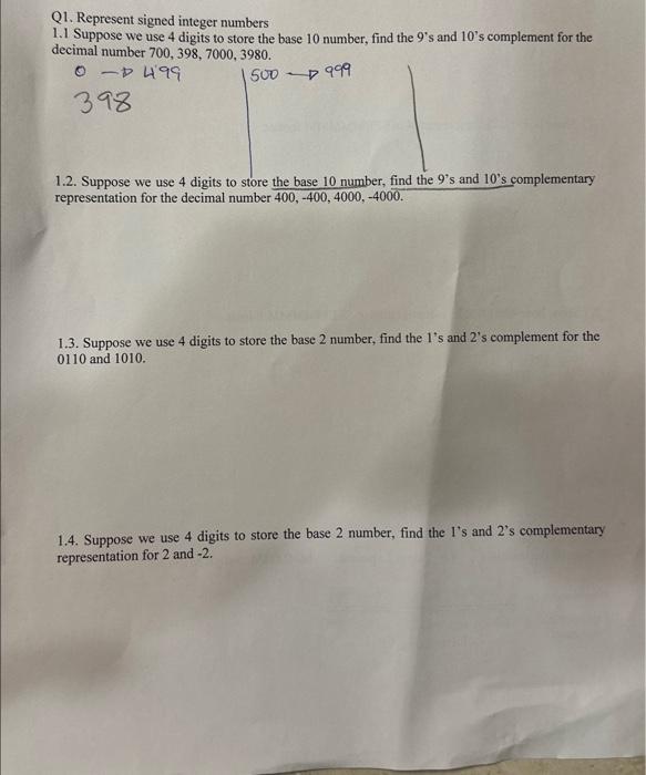 Solved Q1. Represent signed integer numbers 1.1 Suppose we | Chegg.com