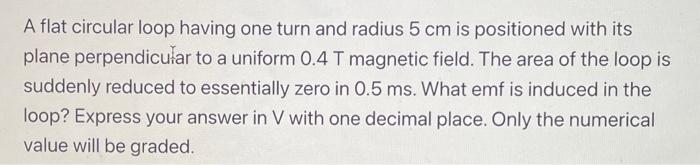 Solved A flat circular loop having one turn and radius 5 cm | Chegg.com