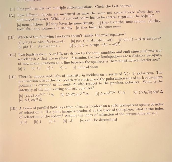 [1A.] Two different objects are measured to have the | Chegg.com