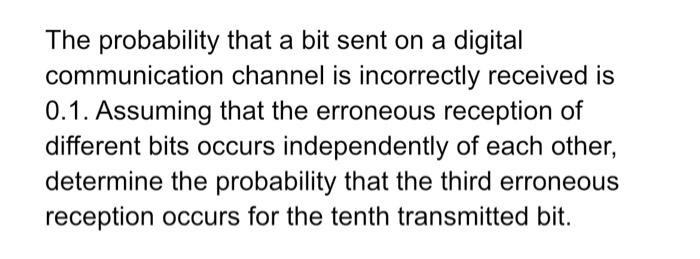 Solved The probability that a bit sent on a digital | Chegg.com