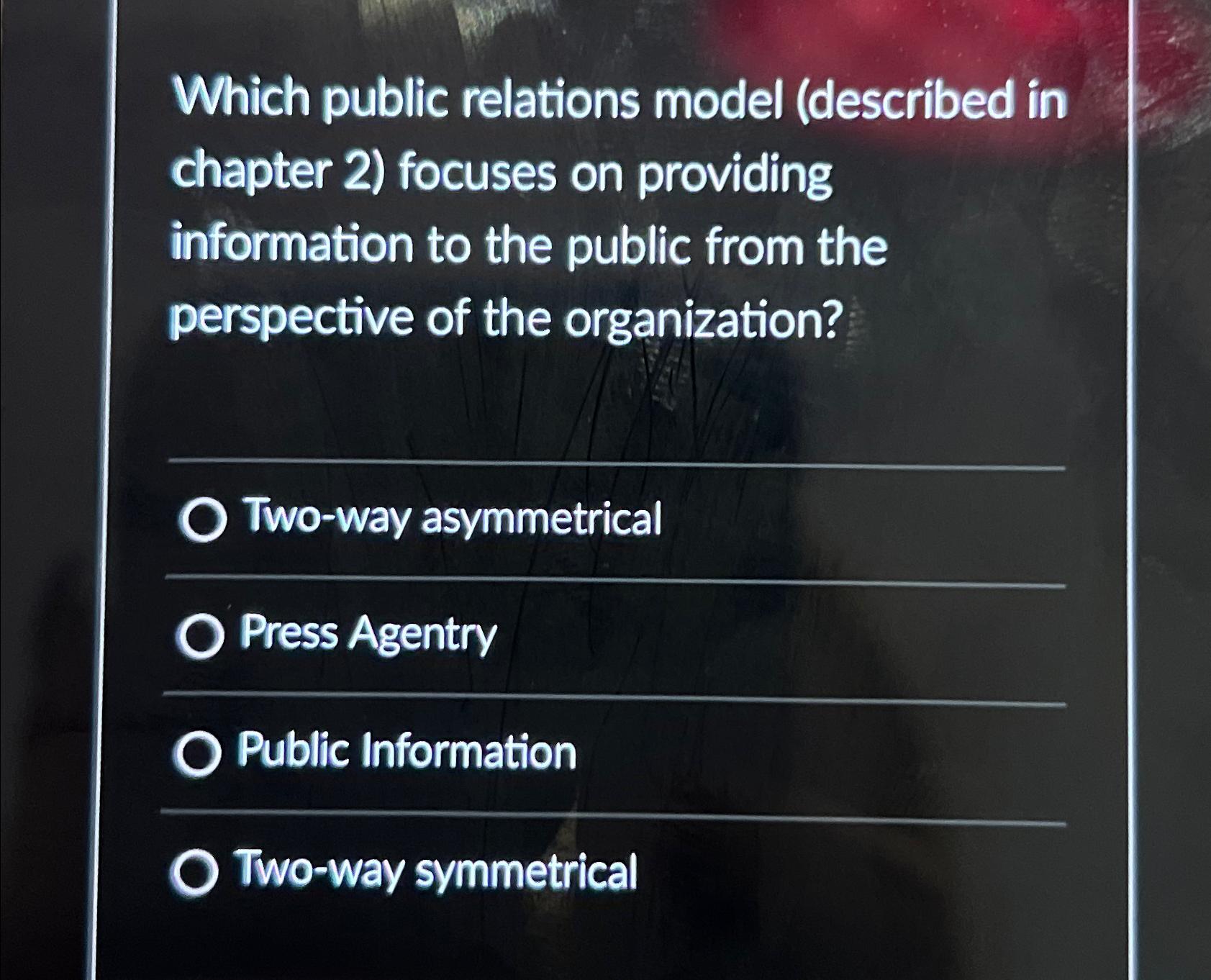 Solved Which public relations model (described in chapter 2) | Chegg.com