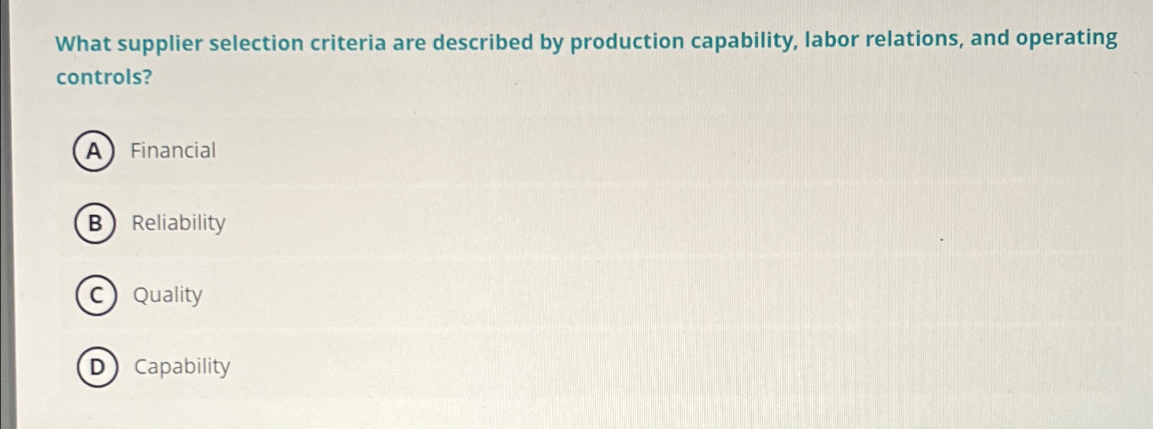 Solved What supplier selection criteria are described by | Chegg.com