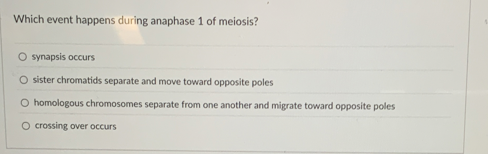 Solved Which event happens during anaphase 1 ﻿of | Chegg.com