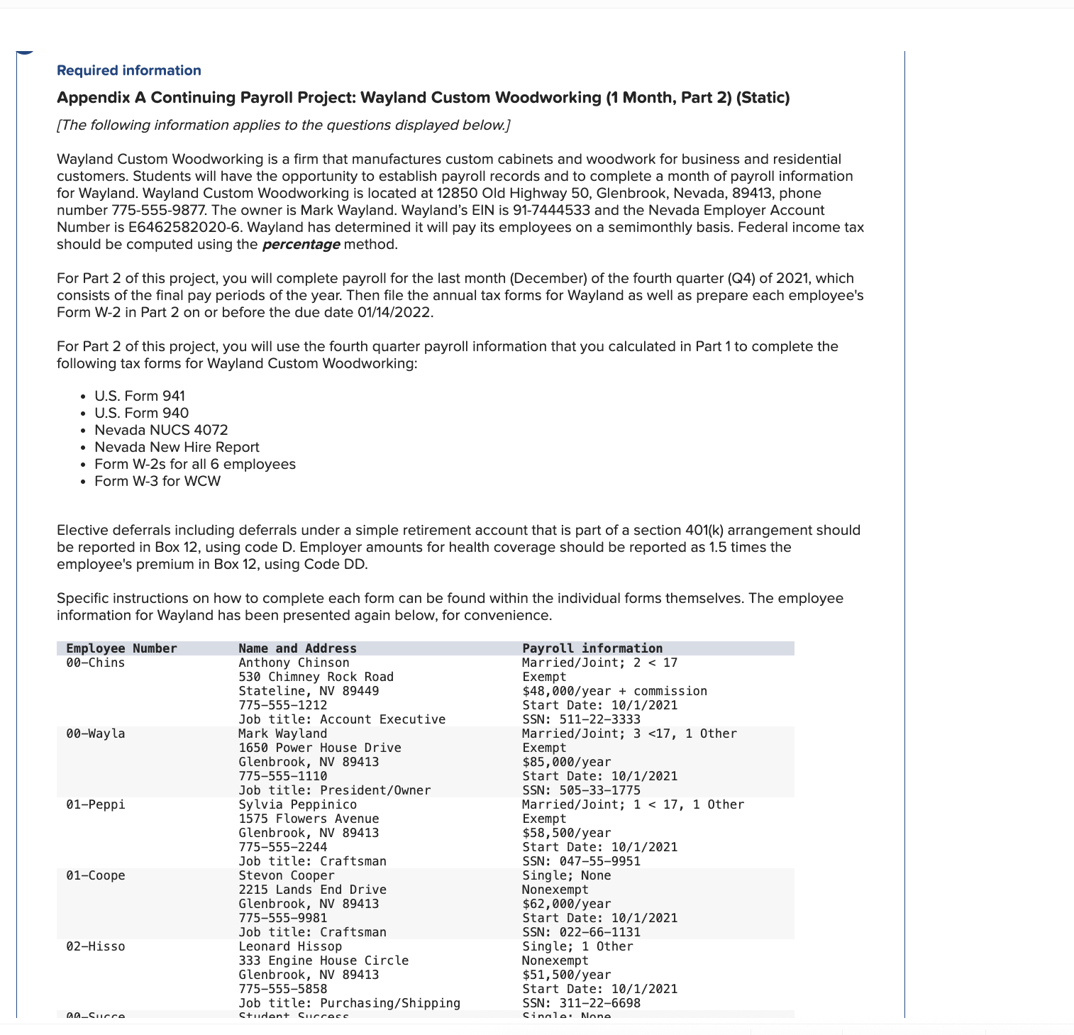 Solved Appendix A Continuing Payroll Project: Wayland Custom | Chegg.com