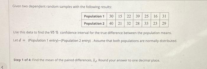 Solved Given two dependent random samples with the following | Chegg.com