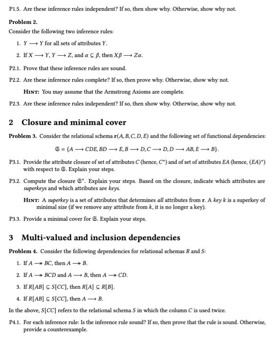 Solved 1 Functional Dependencies The Armstrong Axioms are | Chegg.com
