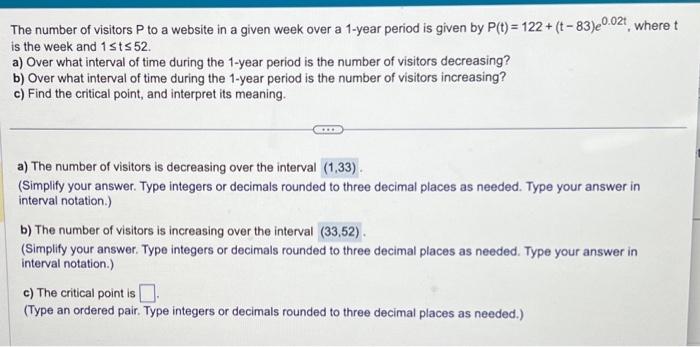 Solved The number of visitors P to a website in a given week | Chegg.com