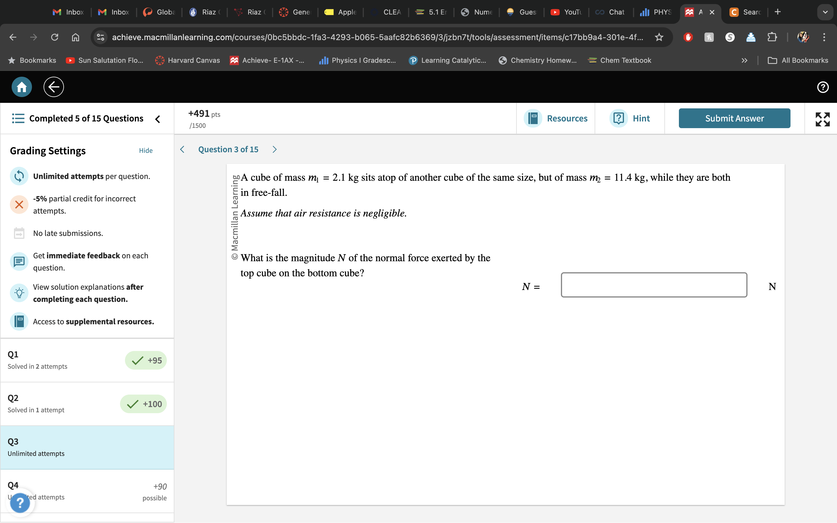 Solved Question 3 of 15?200A cube of ﻿mass m1=2.1kg ﻿sits | Chegg.com