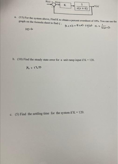 Solved a. (15) For the system above, Find K to obtain a | Chegg.com