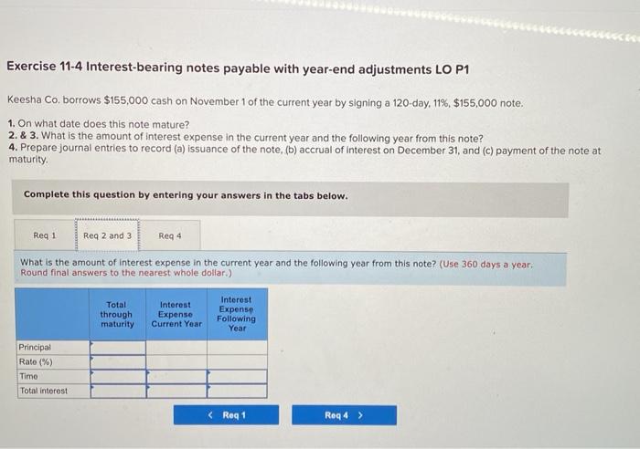 Solved Exercise 11-4 Interest-bearing notes payable with | Chegg.com