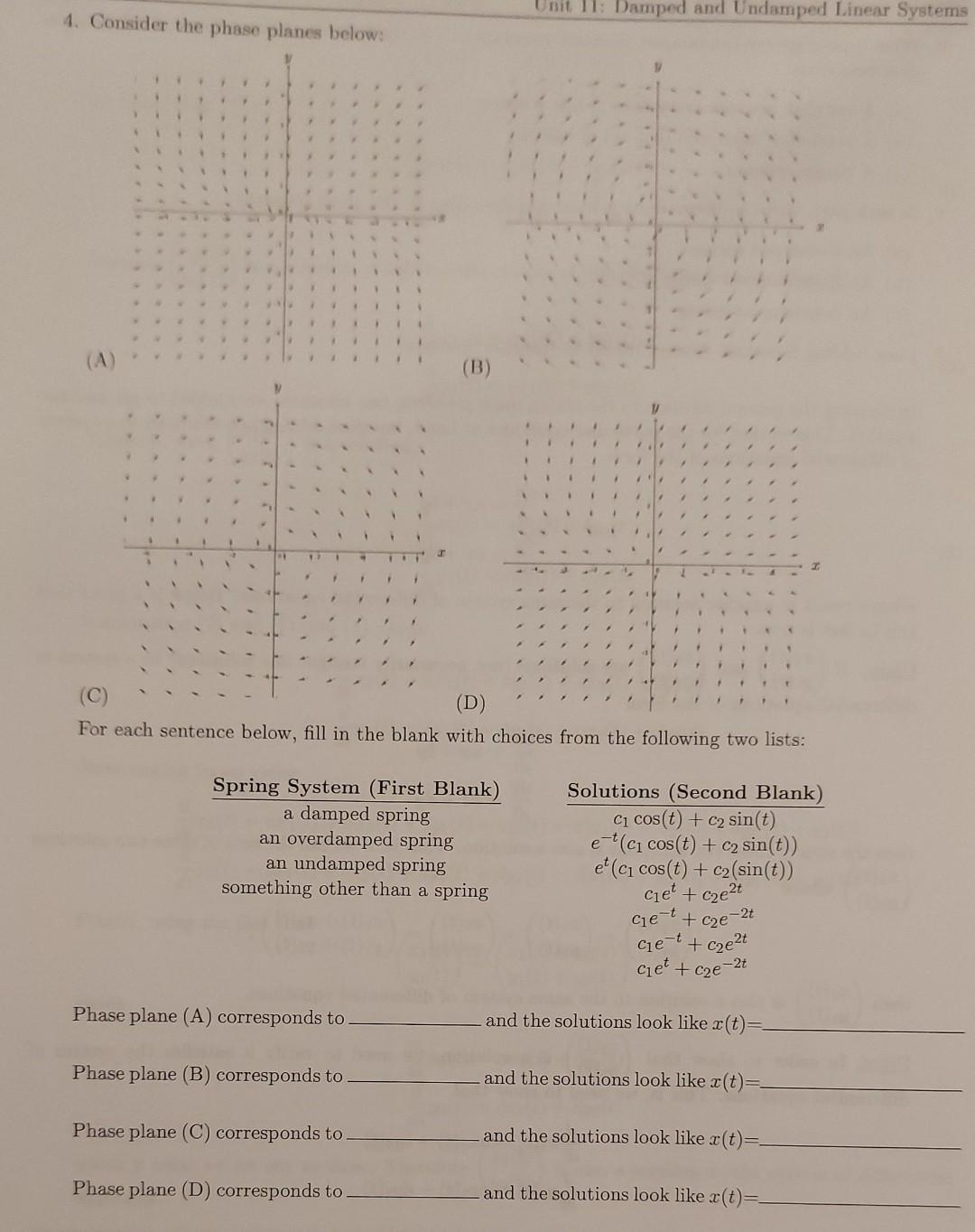 Solved 4. Consider the phase planes below: For each sentence | Chegg.com