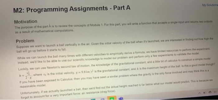 Solved My Solutions M2 Programming Assignments Part A 7696