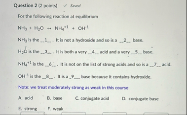 Solved Question 2 (2 ﻿points) ﻿SavedFor the following | Chegg.com