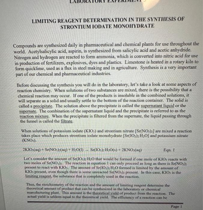Solved LIMITING REAGENT DETERMINATION IN THE SYNTHESIS OF | Chegg.com