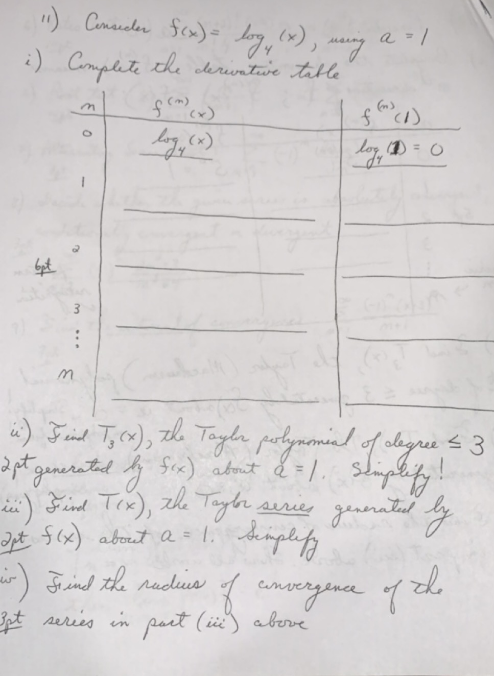 Solved Consider f(x)=log4(x), ﻿using a=1i) ﻿Complete the | Chegg.com