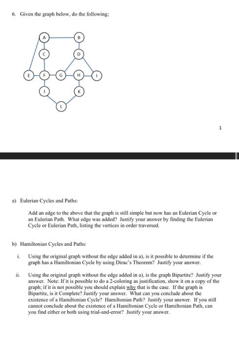 Solved 6. Given the graph below, do the following: a) | Chegg.com