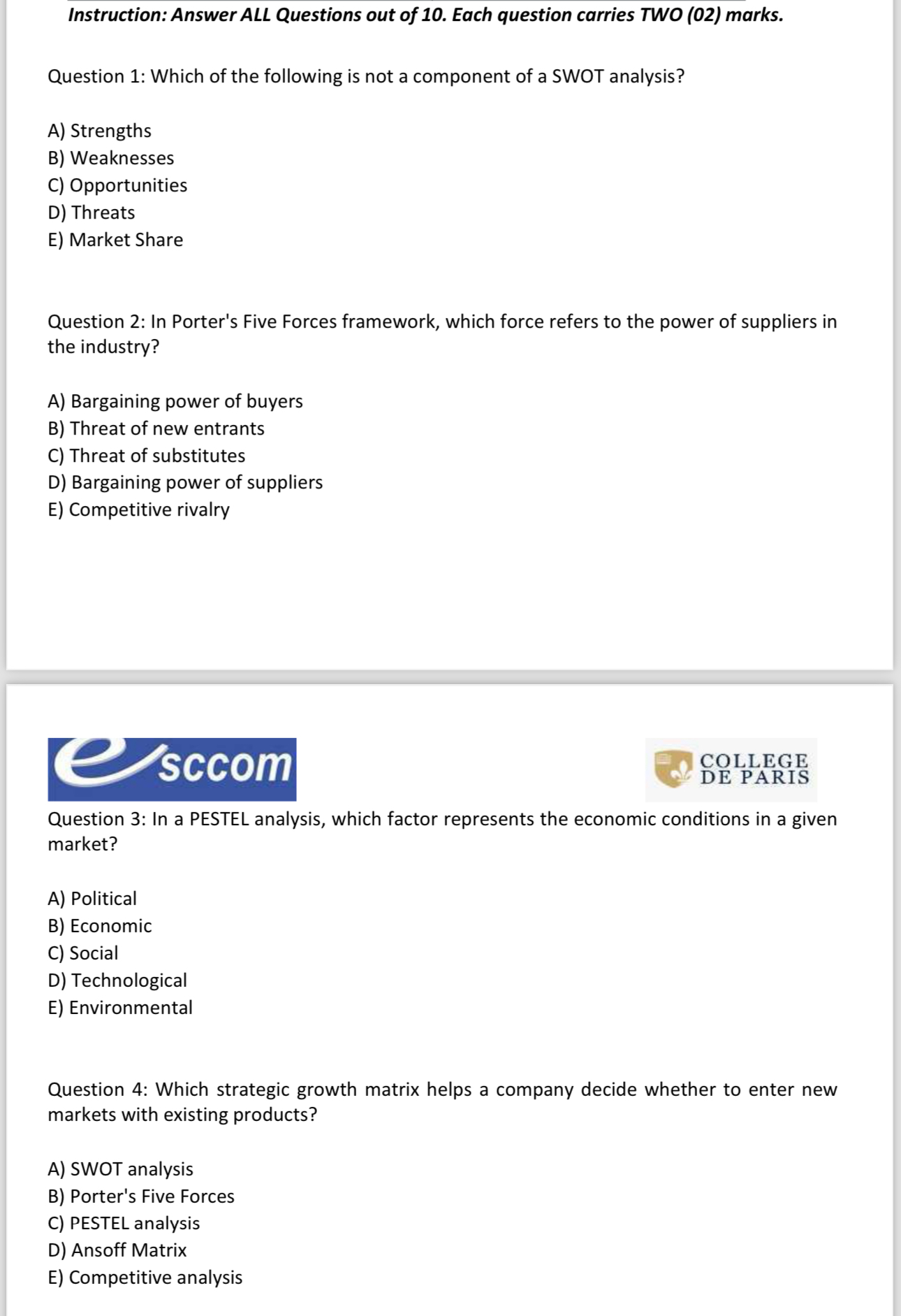 Solved Instruction: Answer ALL Questions out of 10. ﻿Each | Chegg.com
