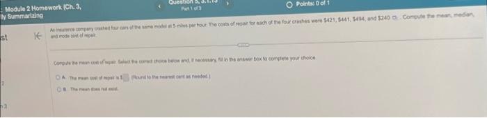 Solved Module 2 Homework (Ch. 3, lly Summarizing st 2 n3 | Chegg.com