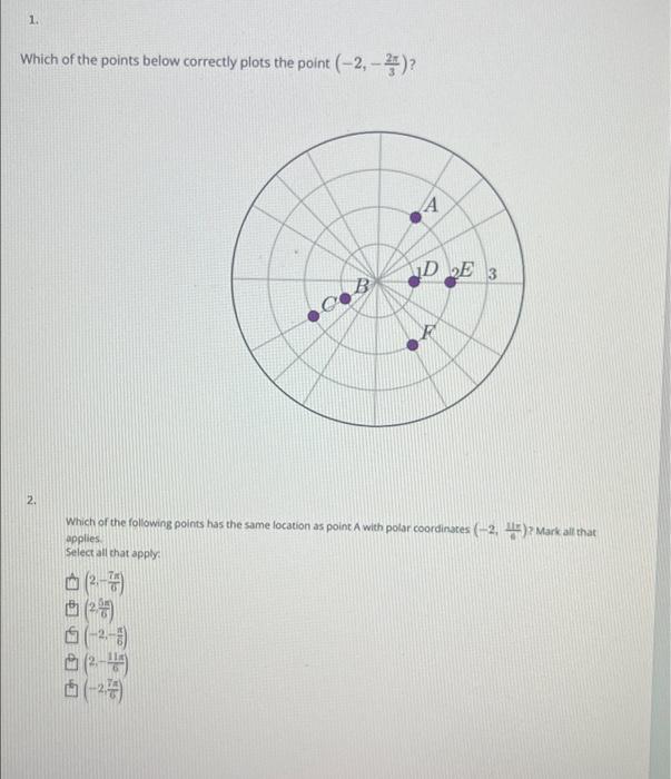 Solved 1. Which of the points below correctly plots the | Chegg.com