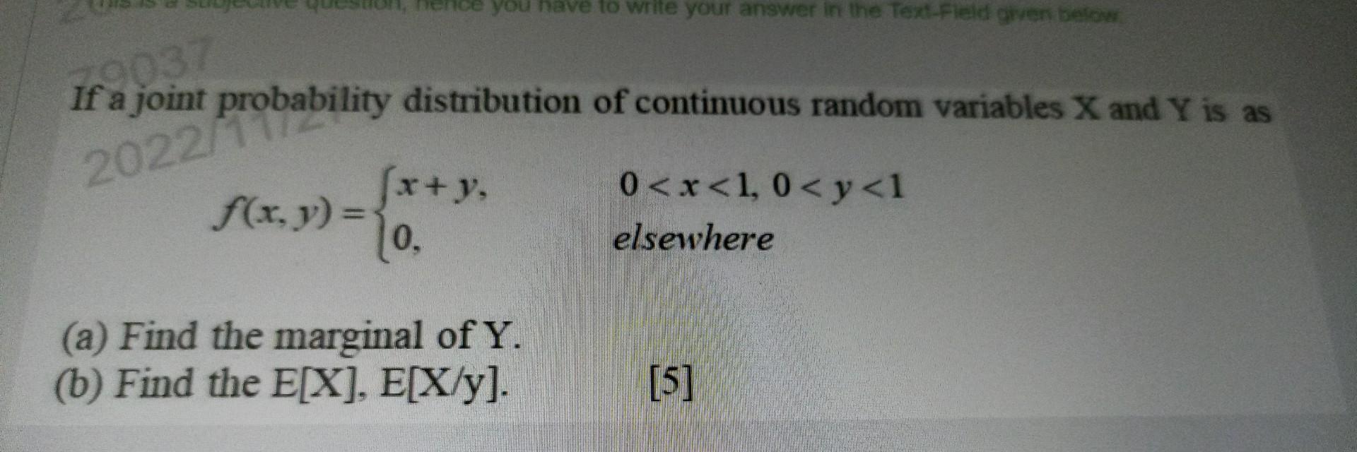 Solved If a joint probability distribution of continuous | Chegg.com