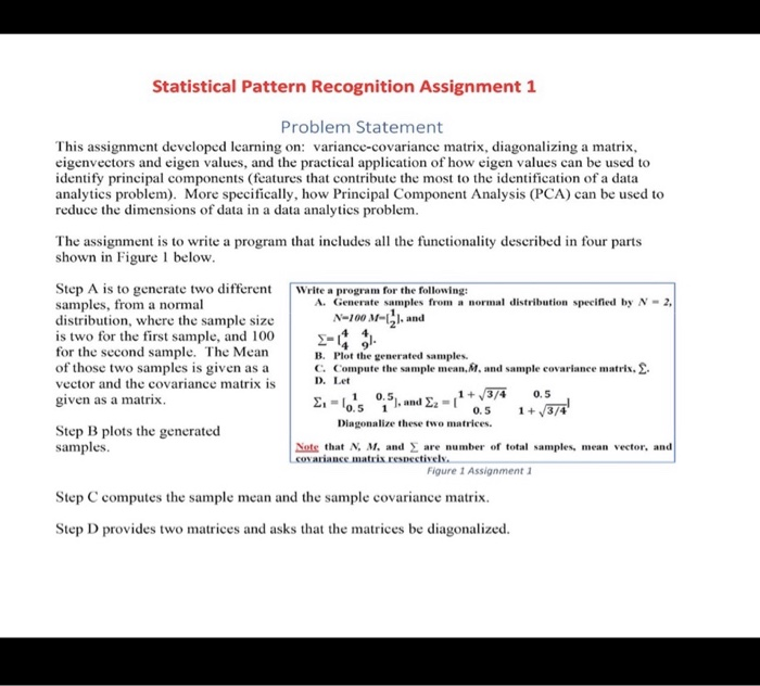 Statistical Pattern Recognition Assignment 1 Problem | Chegg.com