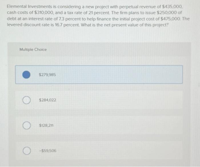 Solved Elemental Investments is considering a new project | Chegg.com