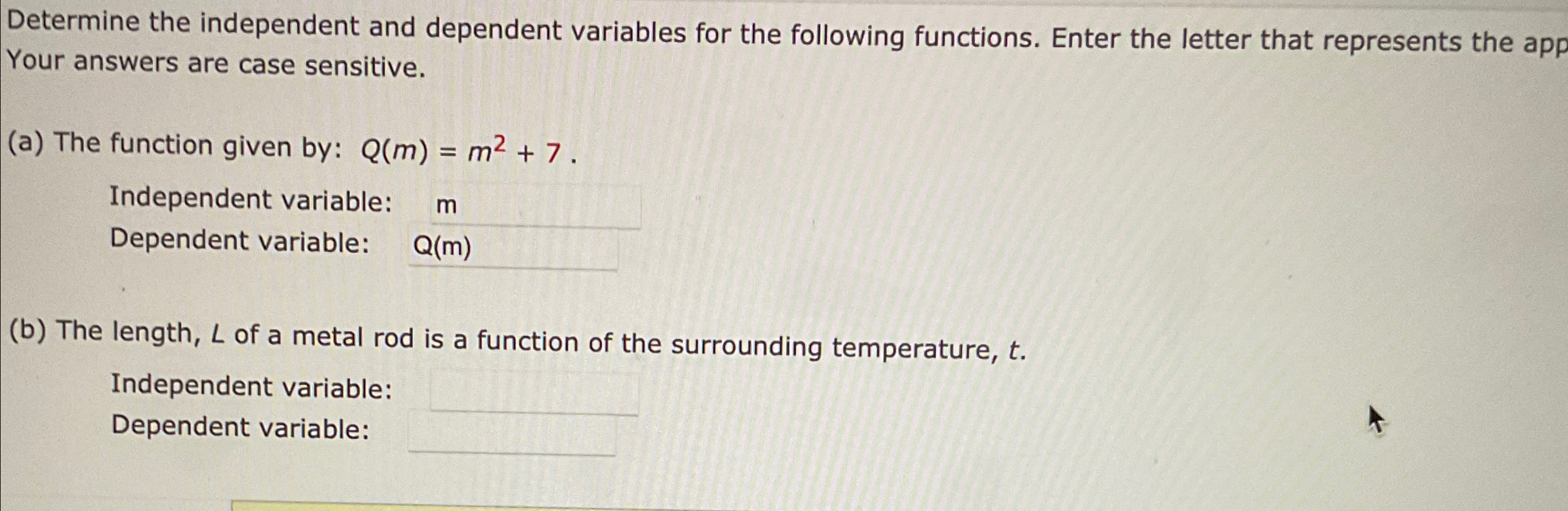 Solved Determine the independent and dependent variables for | Chegg.com