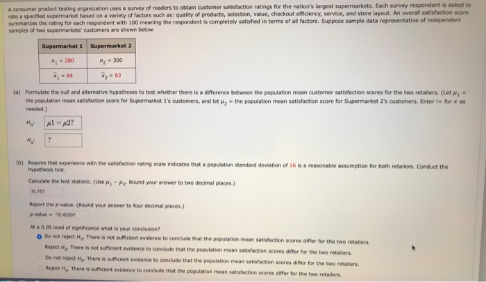 Solved A Consumer Product Testing Organization Uses A Survey