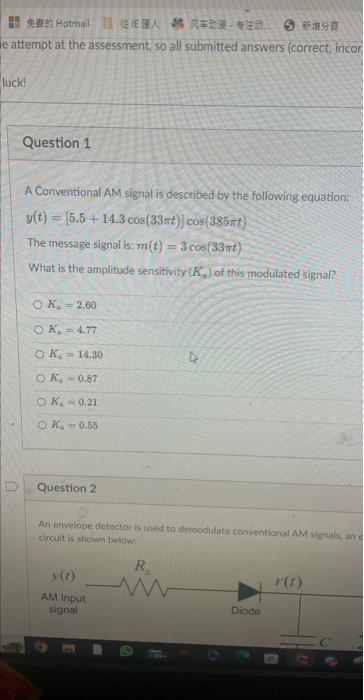 Solved A Conventional AM signal is described by the | Chegg.com