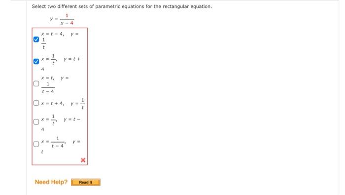 Solved Select two different sets of parametric equations for | Chegg.com