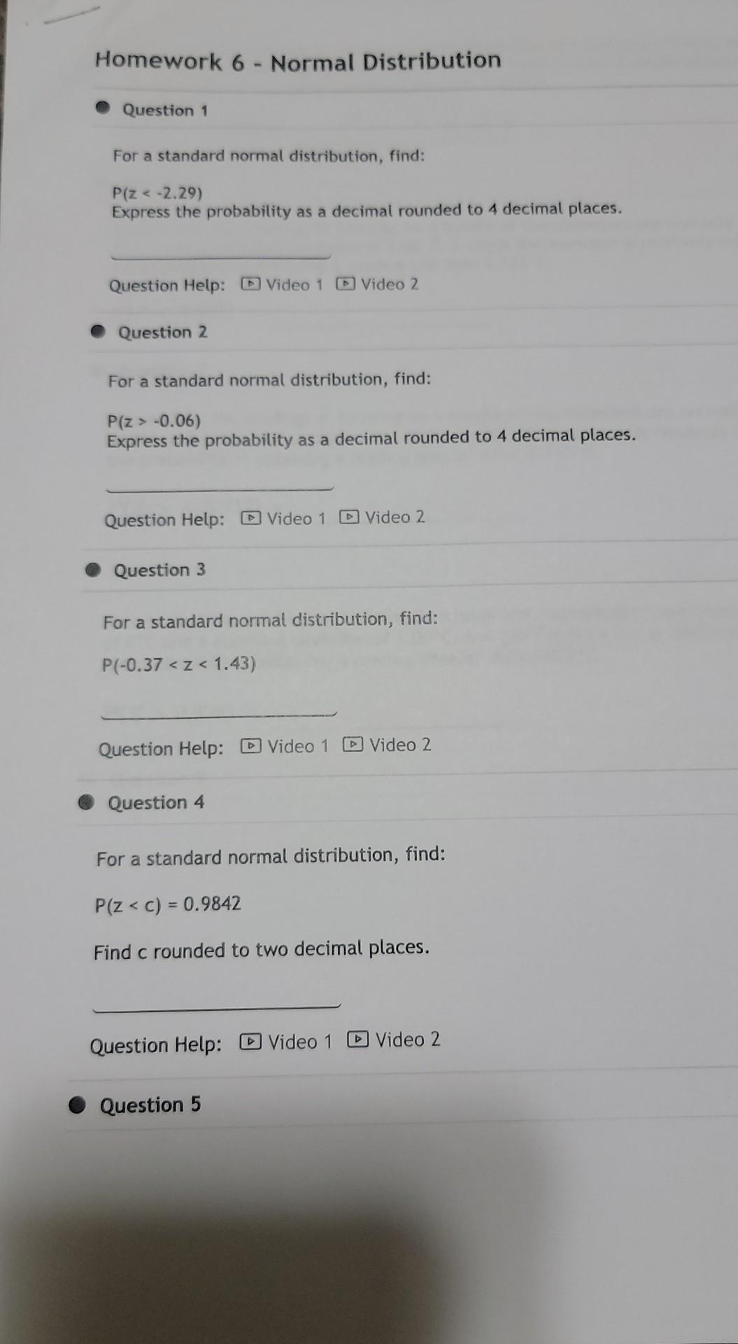 Solved Homework 6 - Normal Distribution Question 1 For a | Chegg.com
