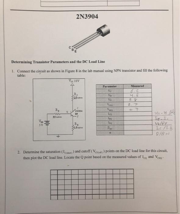 Solved 2N3904 Determining Transistor Parameters and the DC | Chegg.com