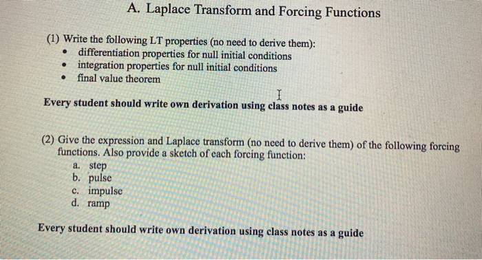 Solved A. Laplace Transform and Forcing Functions . (1) | Chegg.com