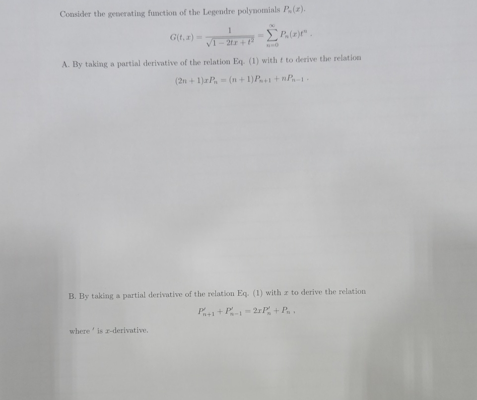 Solved Consider the generating function of the Legendre | Chegg.com