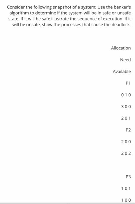 Consider the following snapshot of a system; Use the | Chegg.com